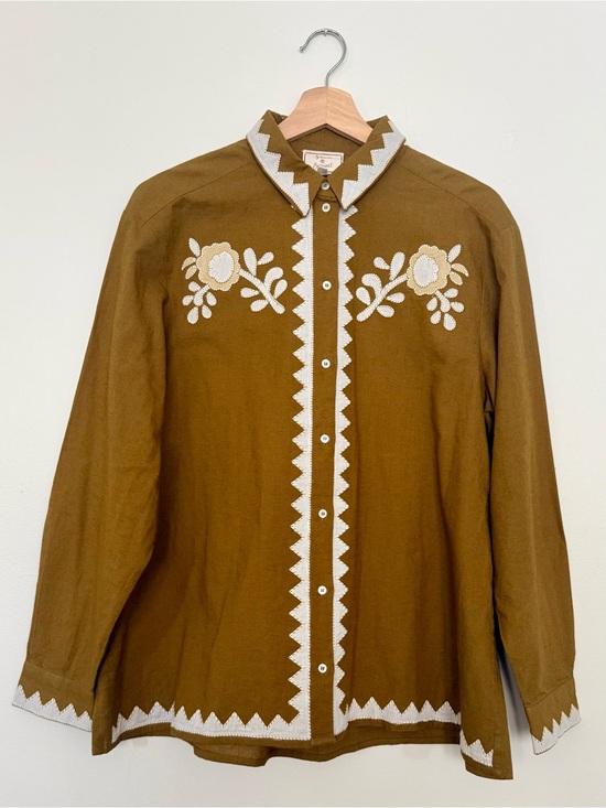 Sezane | Tops | Sezane Embroidered Ochre Shirt With Cream Appliqu Trim ...